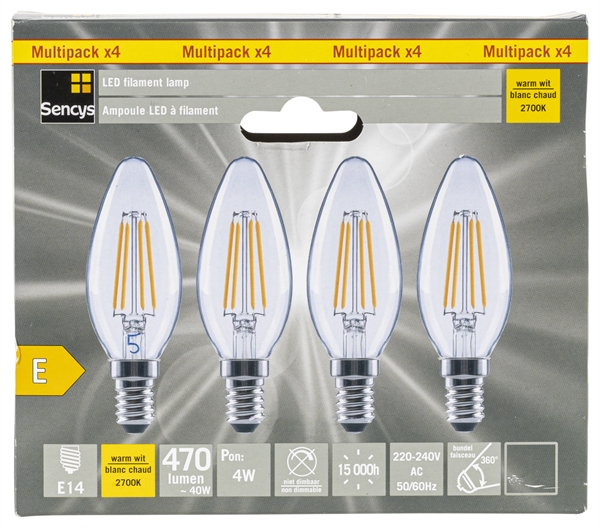 SENCYS LED GLOEILAMP SENCYS E14/P427 SCL C35C 4W 4 STUKS: test, prijzen ...